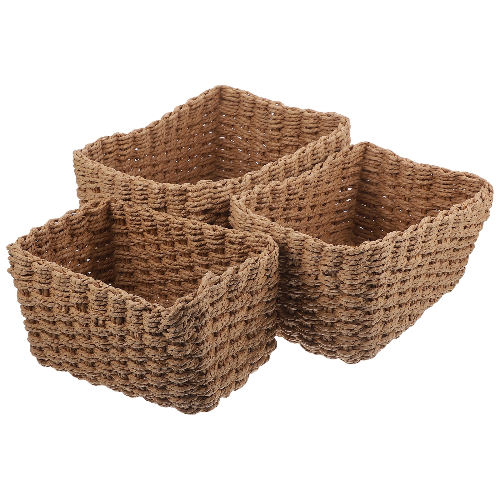 HOMEMAXS 3 Pcs White Wicker Basket with Lid Straw Storage Box - Walmart.com