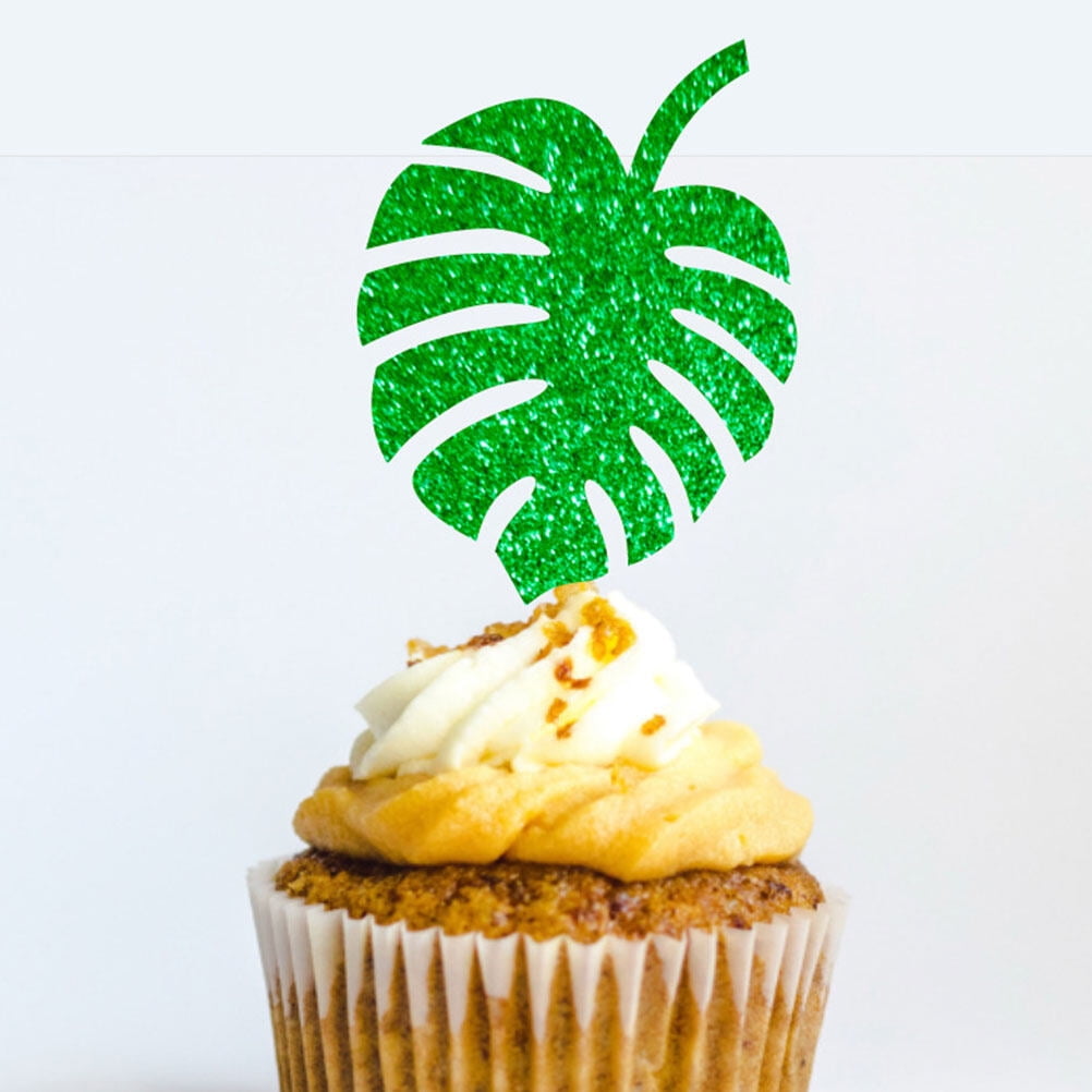 HOMEMAXS 30pcs Green Glitter Paper Cake Toppers Monstera Cake Picks ...