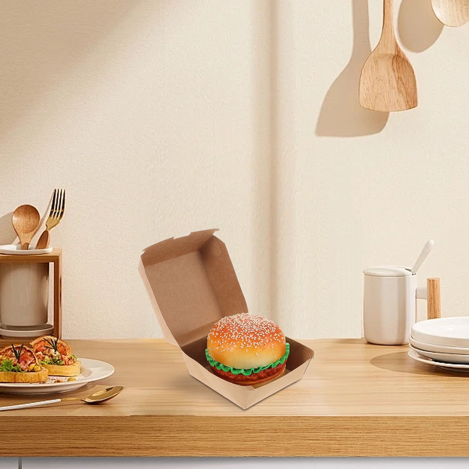 HOMEMAXS 30pcs Kraft Paper Burger Boxes Greaseproof Disposable Takeout ...