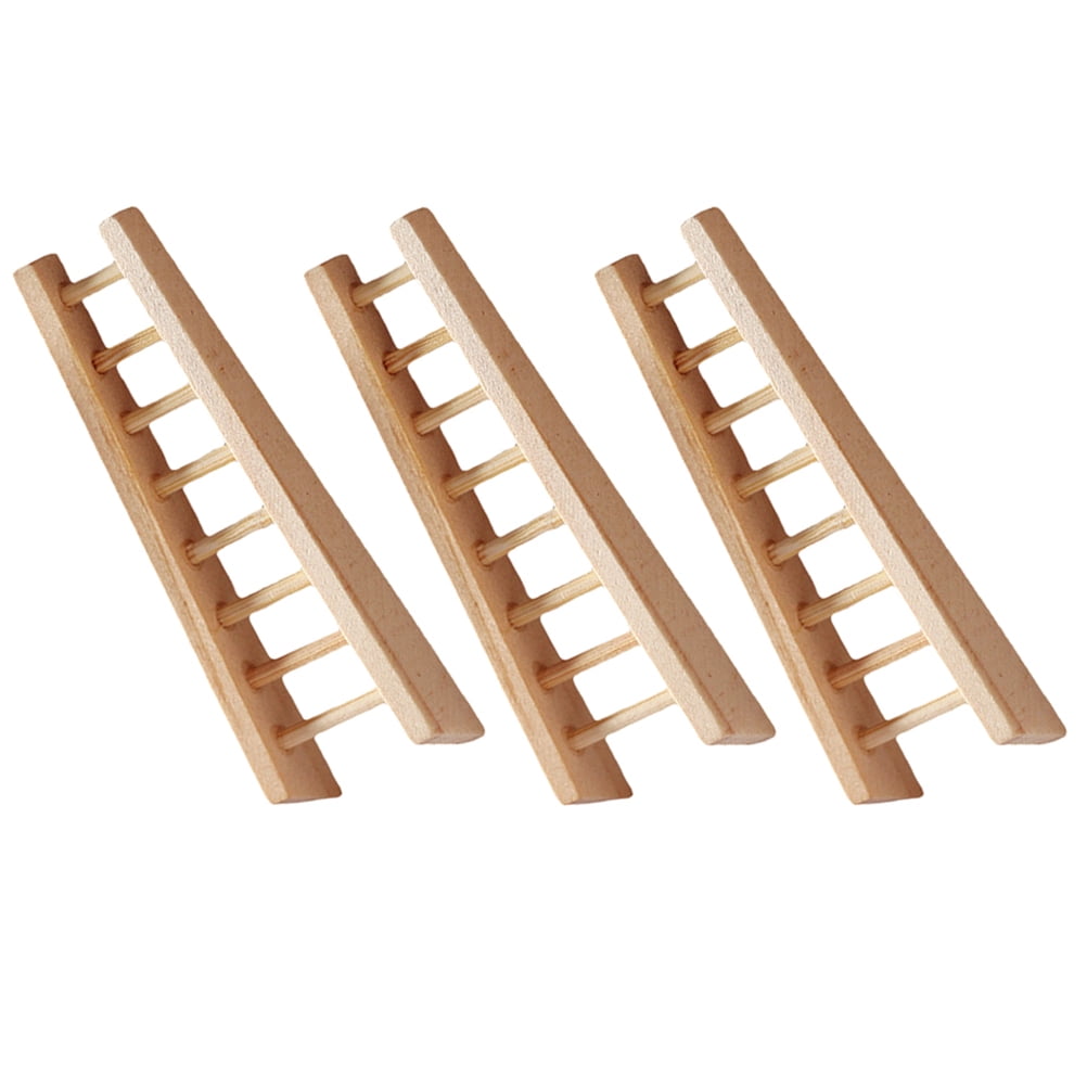HOMEMAXS 3Pcs Mini House Wooden Ladder Adornment Miniature Ladder DIY ...