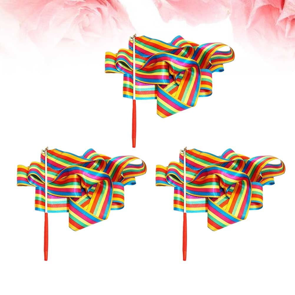 3pcs 4M Rhythmic Art Gymnastics Ribbon with Stick Children Dancing ...