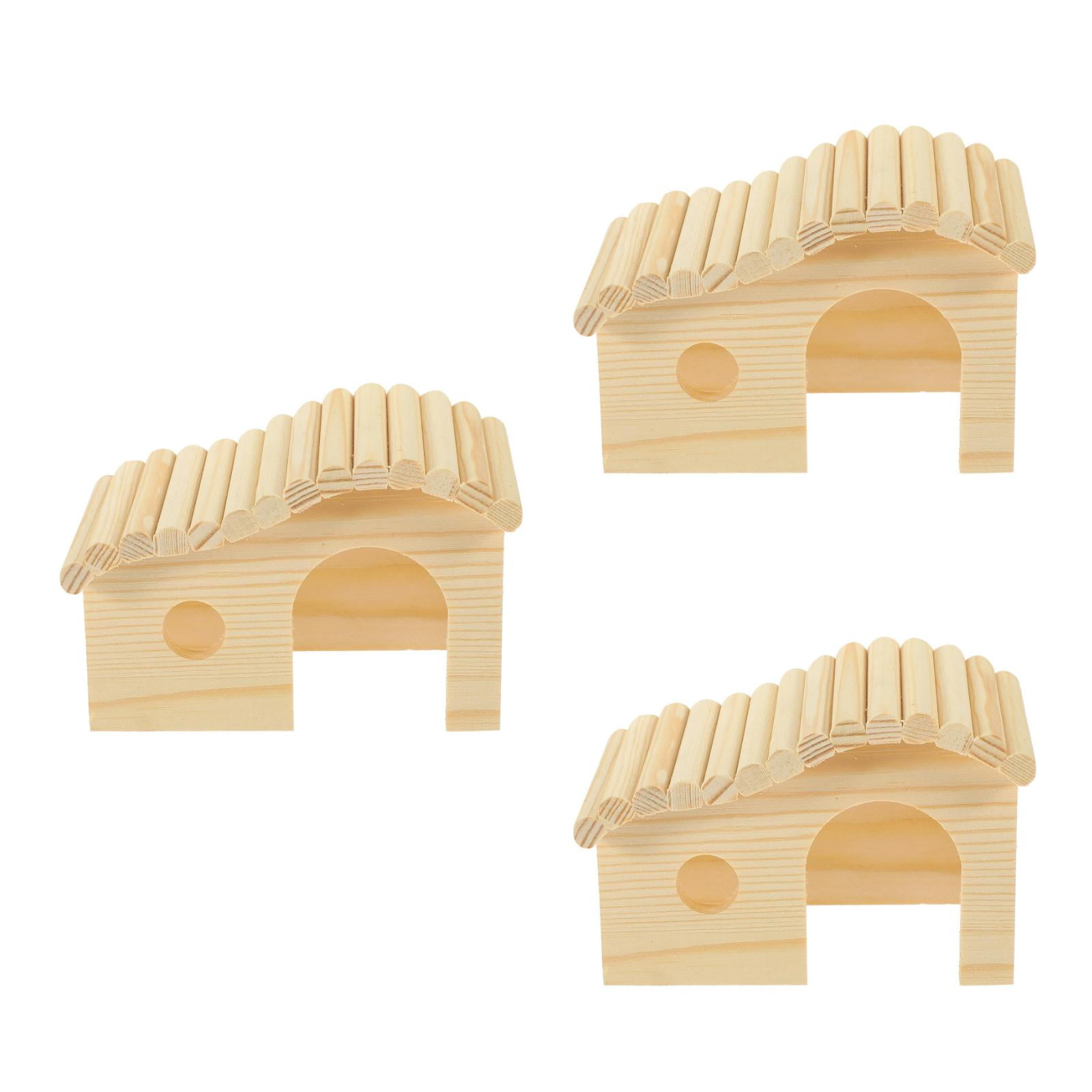 3pcs Dwarf Hamster House DIY Wood Hut Hideout Cage for Small Animals ...