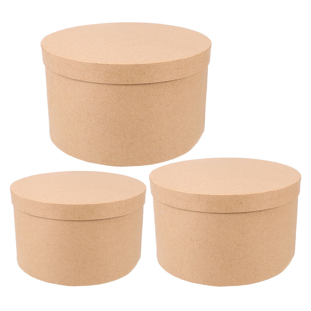 HOMEMAXS 3pcs Kraft Paper Present Box With Lid Round Present Box ...