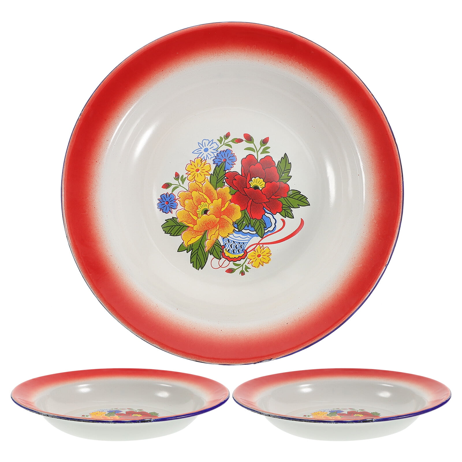HOMEMAXS 3pcs Retro Round Dishes Enamel Food Serving Dishes Enamel ...