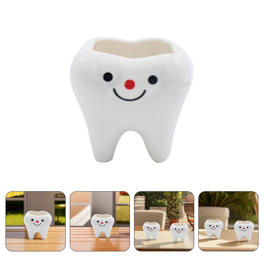 HOMEMAXS 3pcs Small Ceramic Planter Pot Tooth Shaped Planters For ...