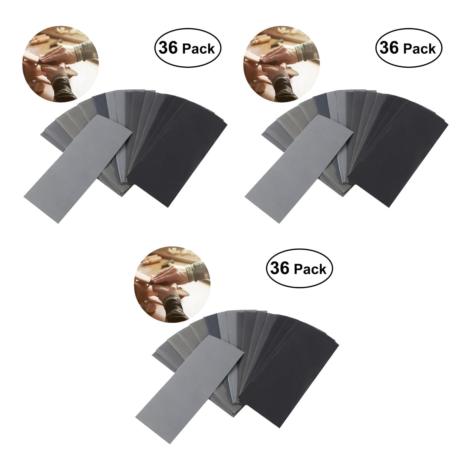 3pcs UEETEK 36pcs 400 to 3000 Grit Sandpaper Assortment Dry/ Wet for ...