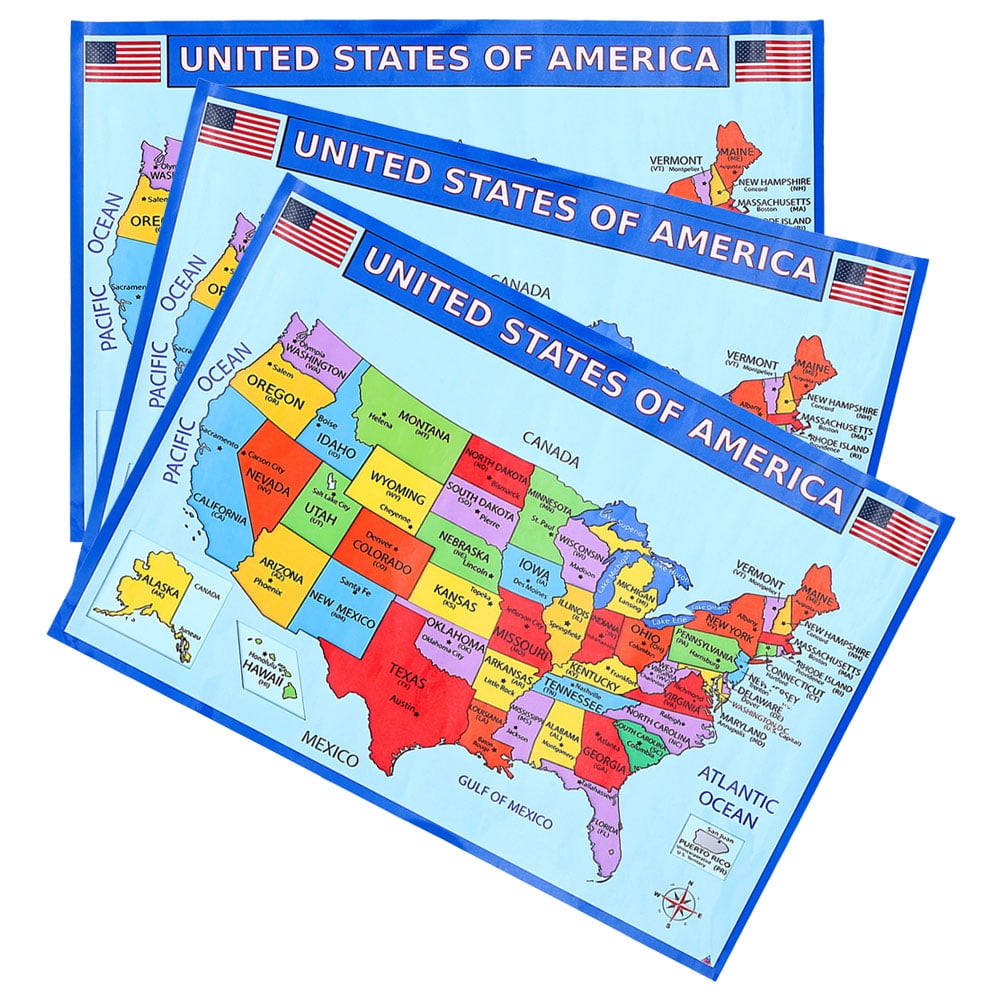 HOMEMAXS 3pcs Wall Art of United States Map Laminated Educational ...