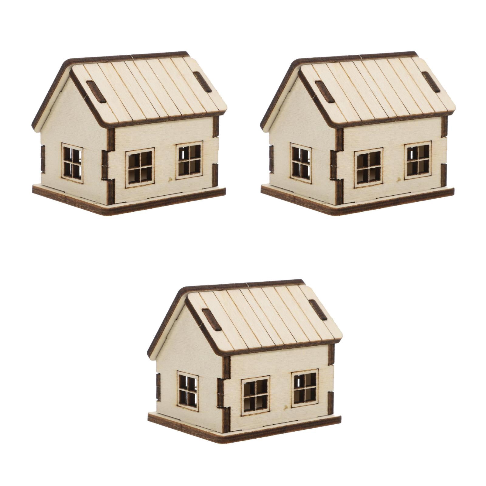 HOMEMAXS 3pcs Wooden Dollhouse Model Kit Diy Miniature House Tiny House ...