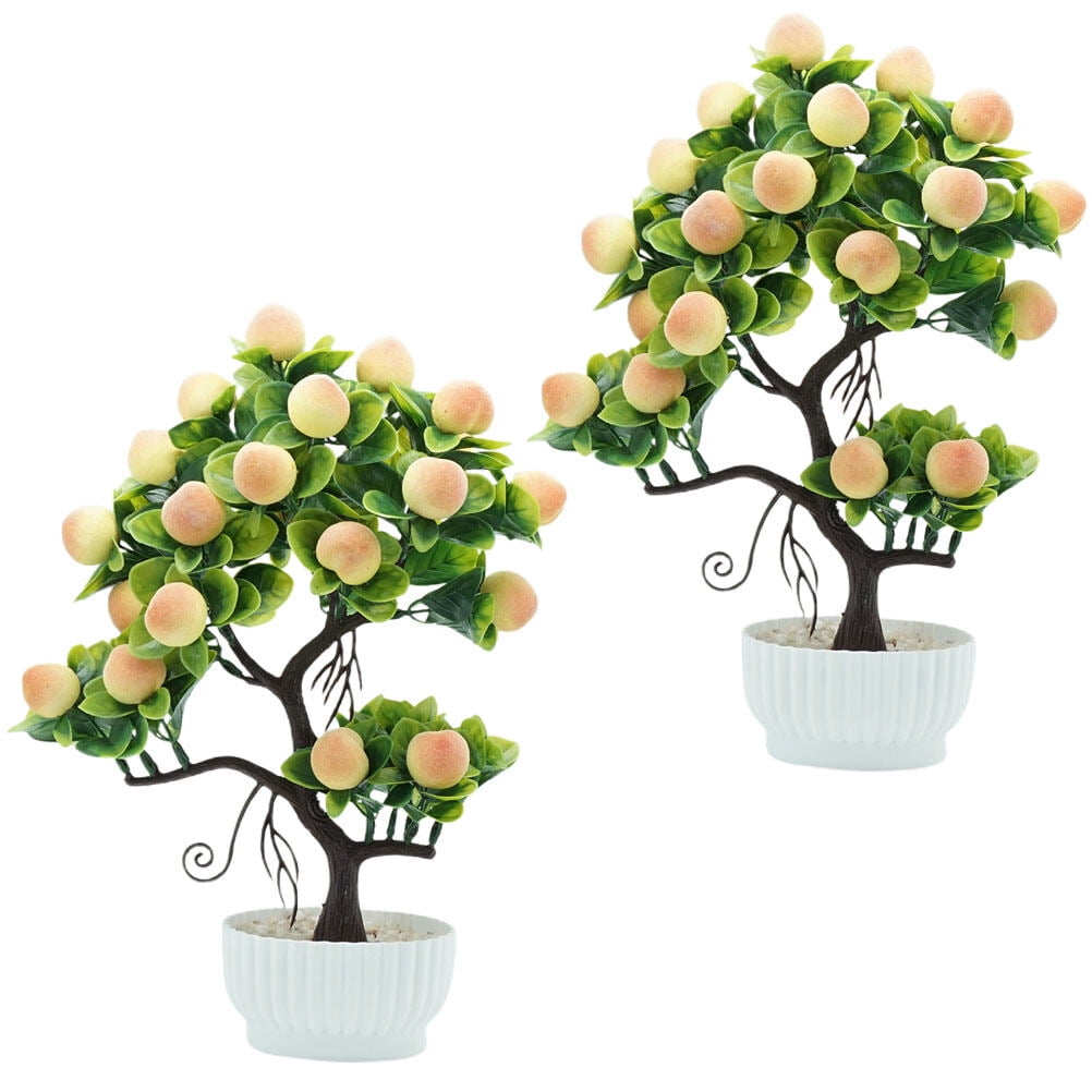 HOMEMAXS 4 Pcs Artificial Fruit Tree Bonsai Desktop Fake Peach Tree ...