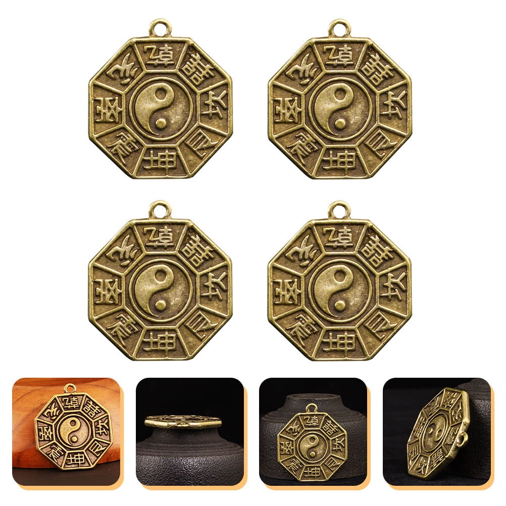 HOMEMAXS 4 Pcs Chinese -Diagram Amulet Yin Yang Pendant Golden ...