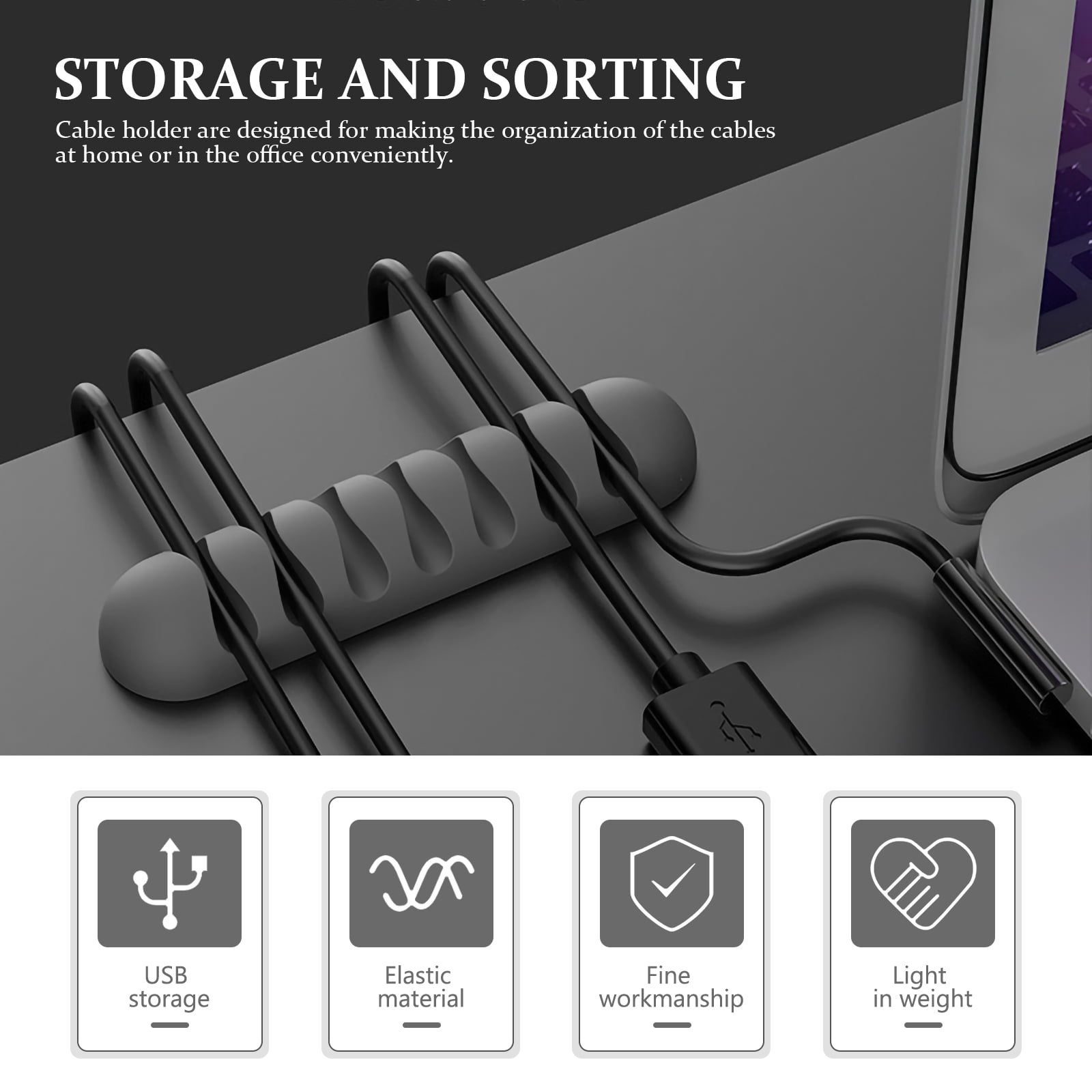 HOMEMAXS 4 Pcs Cord Organizing Tools USB Cable Clips Management Organizer Wire Holders Black ...