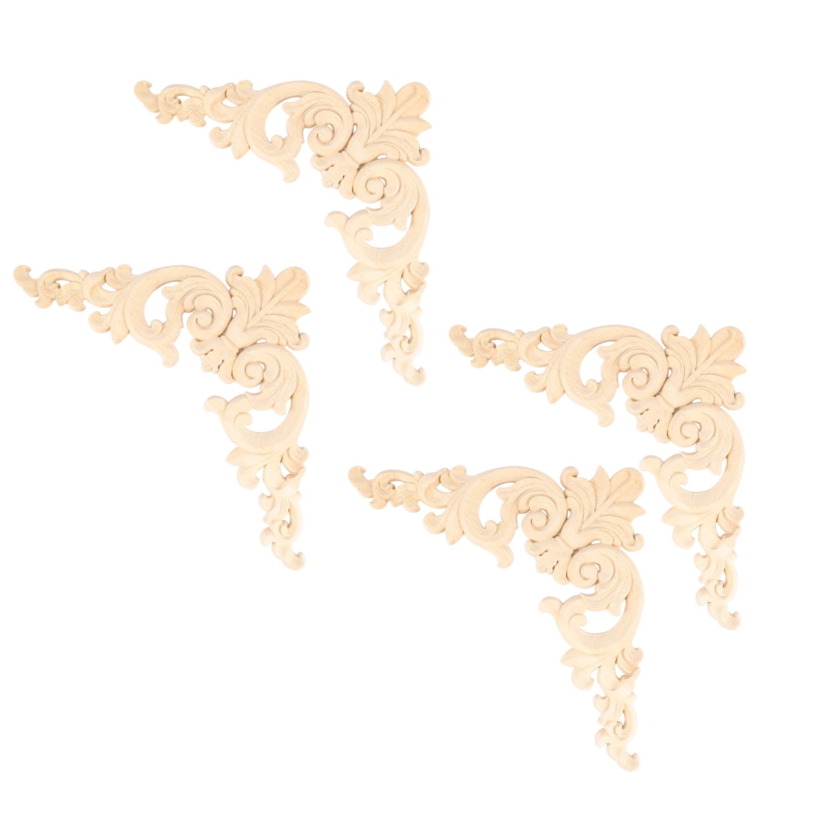 HOMEMAXS Wood Carved Appliques 4pcs Khaki Timber Decals for Decoration ...