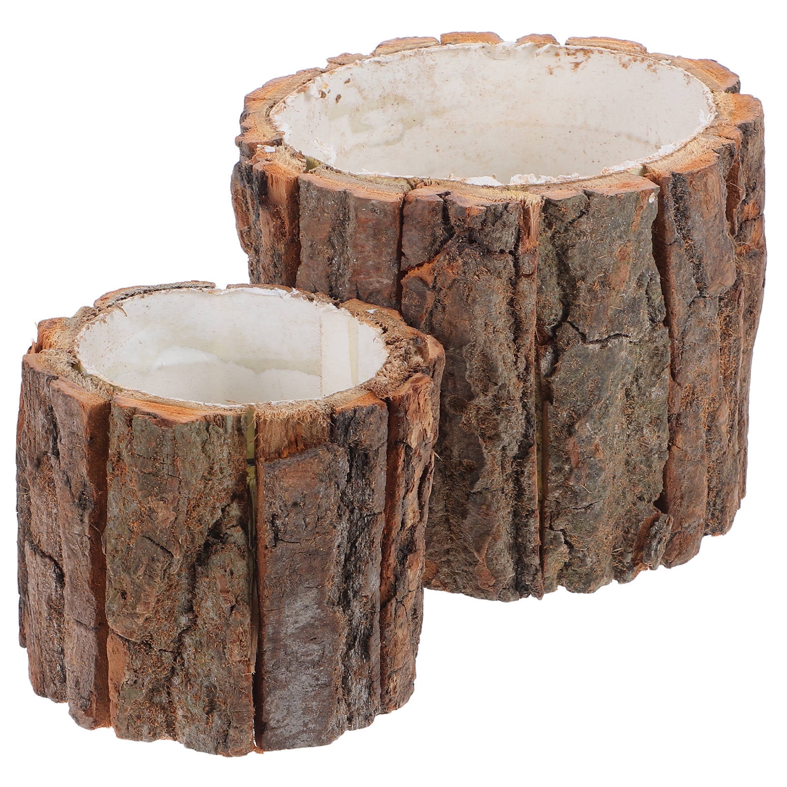 HOMEMAXS 4 Pcs Wood Bark Flower Pot Rustic Succulent Planter Farmhouse ...