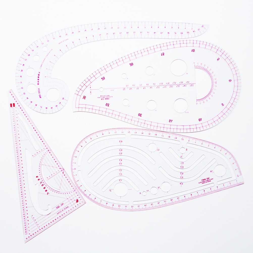 4 Piece Set of Plastic Transparent Rulers for Clothing Design and ...