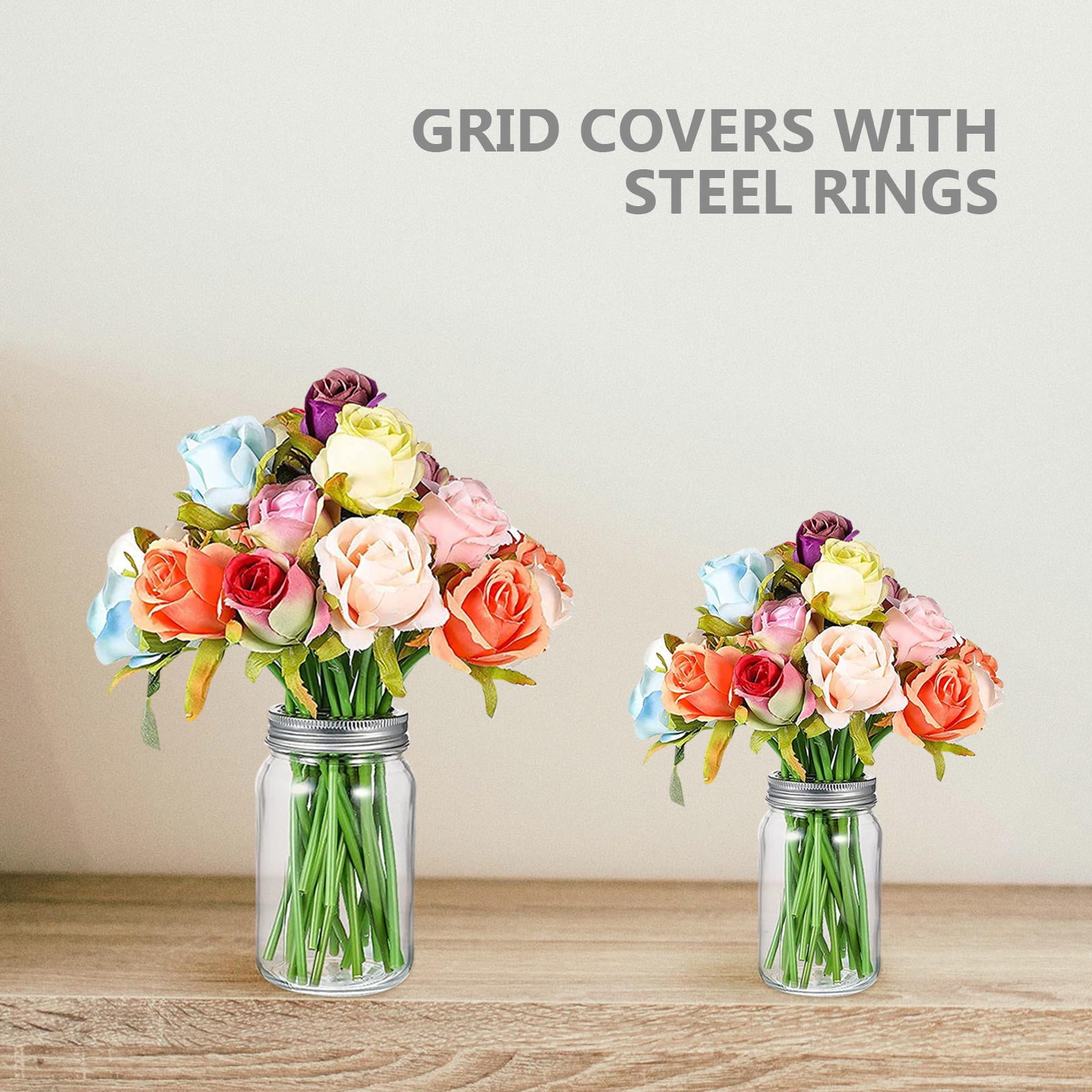 HOMEMAXS 4 Sets Of Decorative Mason Jar Lids Metal Floral Grid Pen ...