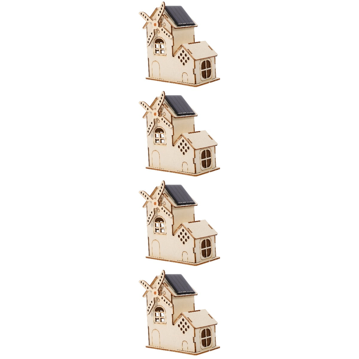 HOMEMAXS 4 Sets Solar Power Playset Wooden Assembly Windmill House ...