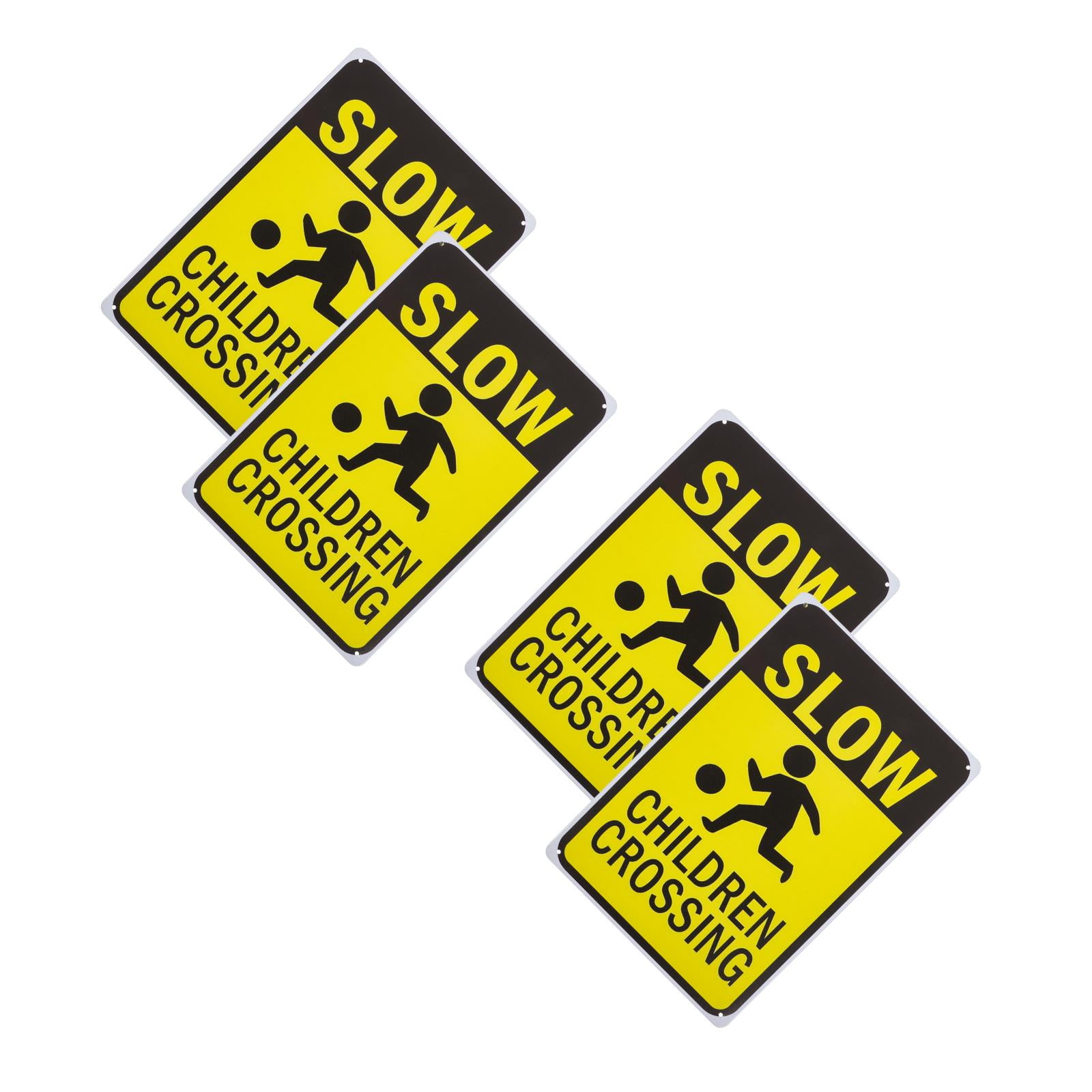 HOMEMAXS 4 pcs Slow Child Crossing Sign Warning Signs High-Visibility ...