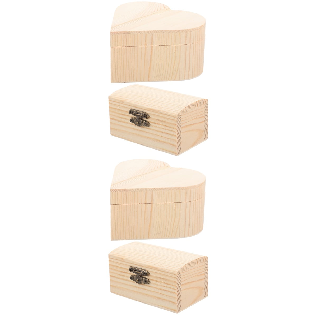 HOMEMAXS 4 pcs Unfinished Blank Wooden Box Wood Heart Shaped Rectangle ...