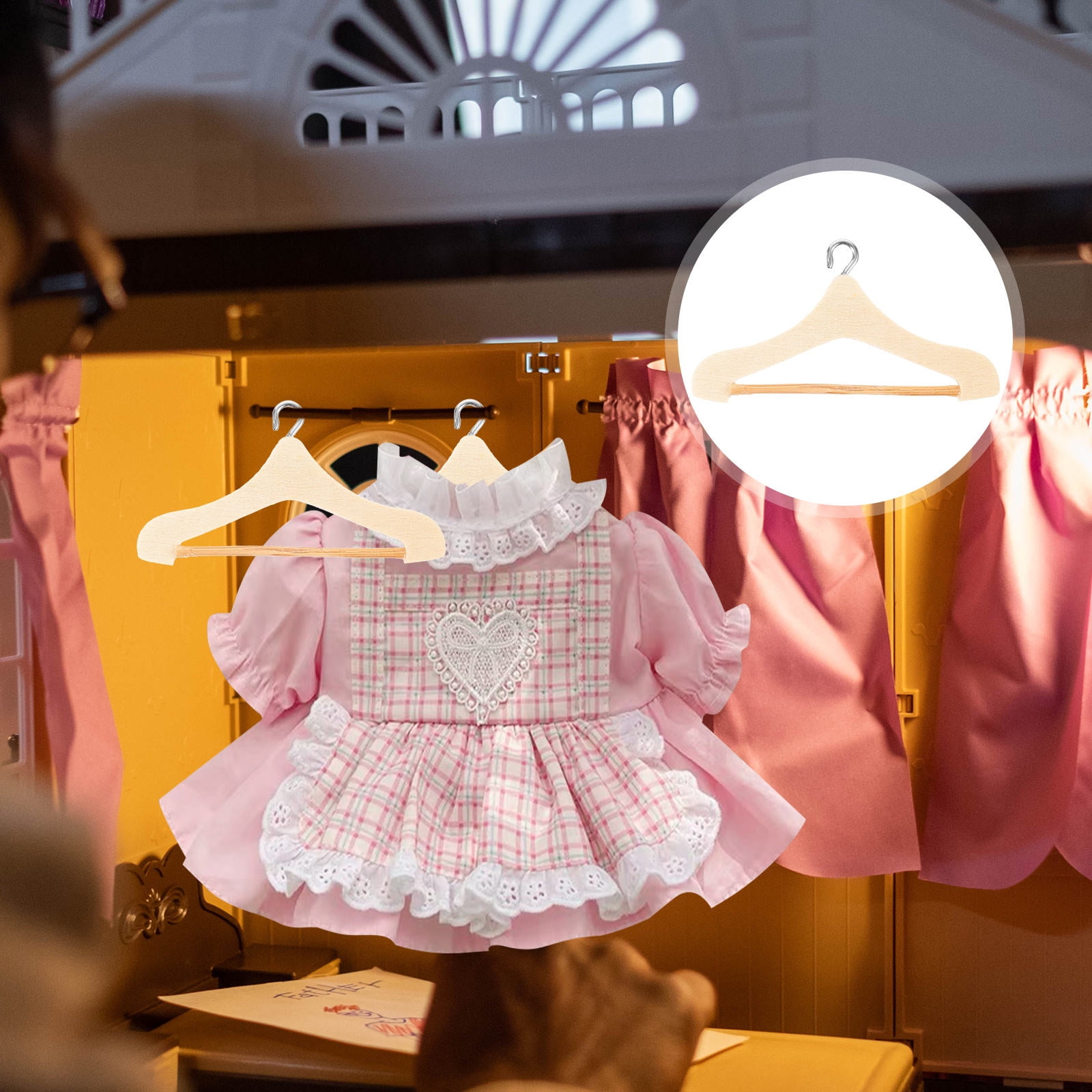 HOMEMAXS 4 pcs Wooden Dolls Clothes Hangers Mini Doll Closet Hangers ...