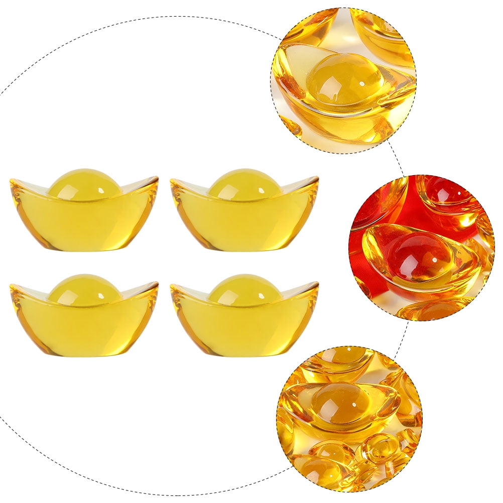 4Pcs Crystal Ingot Adornment for Home Decor Ingot Treasure Shape with ...