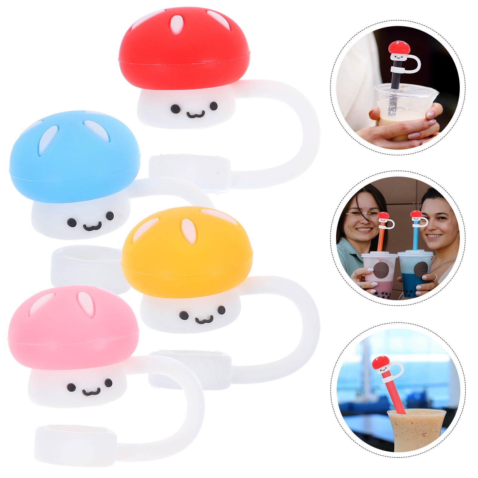 HOMEMAXS 4Pcs Straw Covers Caps Toppers Reusable Mushroom Shaped ...