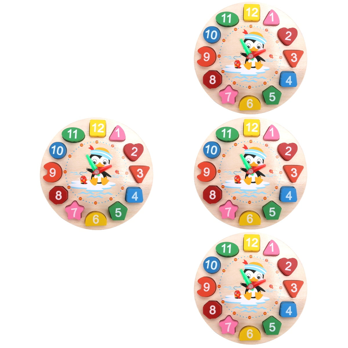 VERDANVERSE Wood Clock Toy Round 4Set For Kids Shape Recognition ...
