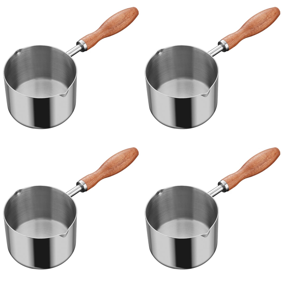 HOMEMAXS 4pcs Metal Saucepan Wood Handle Sauce Pan Small Oil Pot ...