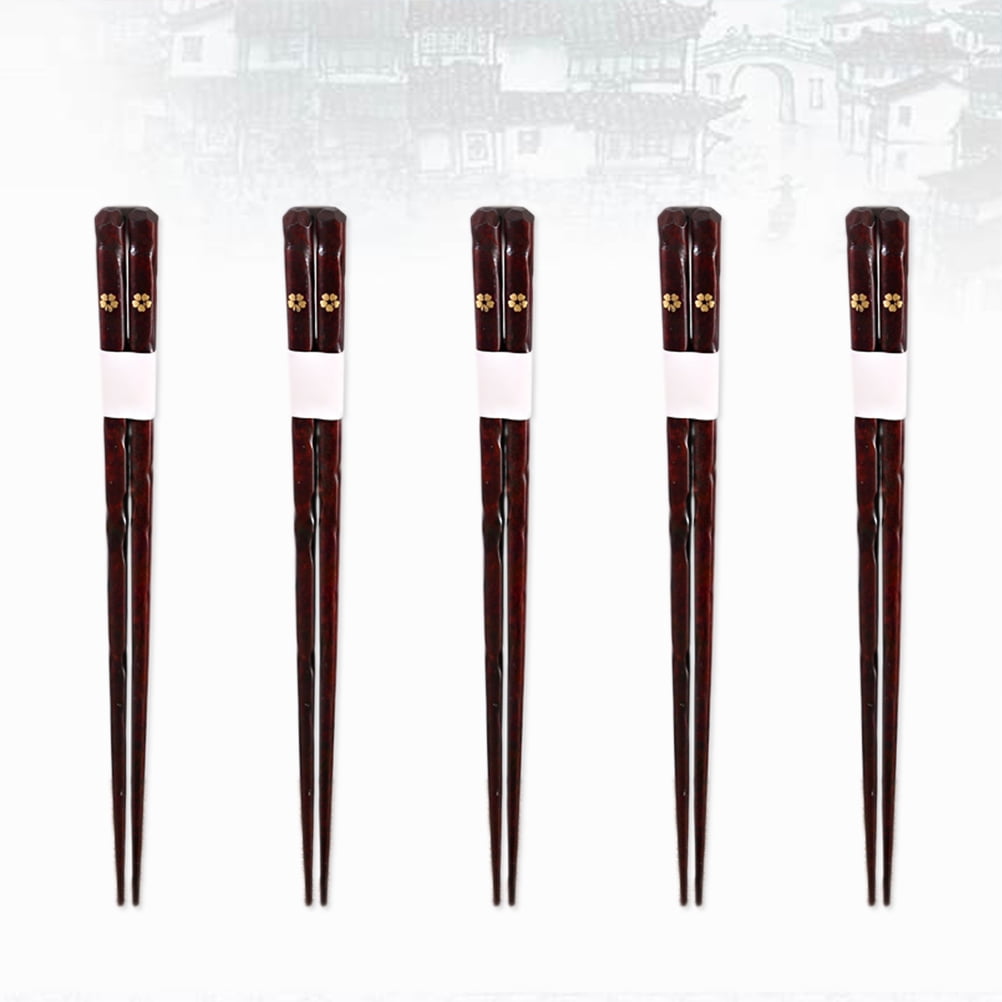 5 Pairs/Box Solid Wood Cherry Blossom Chopsticks Sushi Snack Chopsticks ...