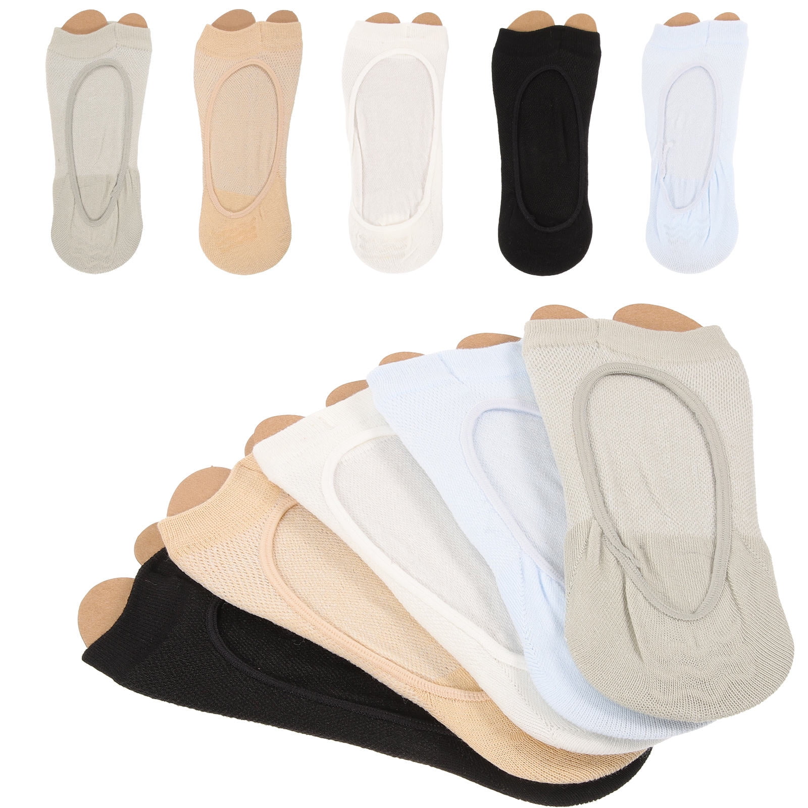 HOMEMAXS 5 Pairs Toe Socks Tabi Fish Mouth Cool Two Toes Women's Miss ...
