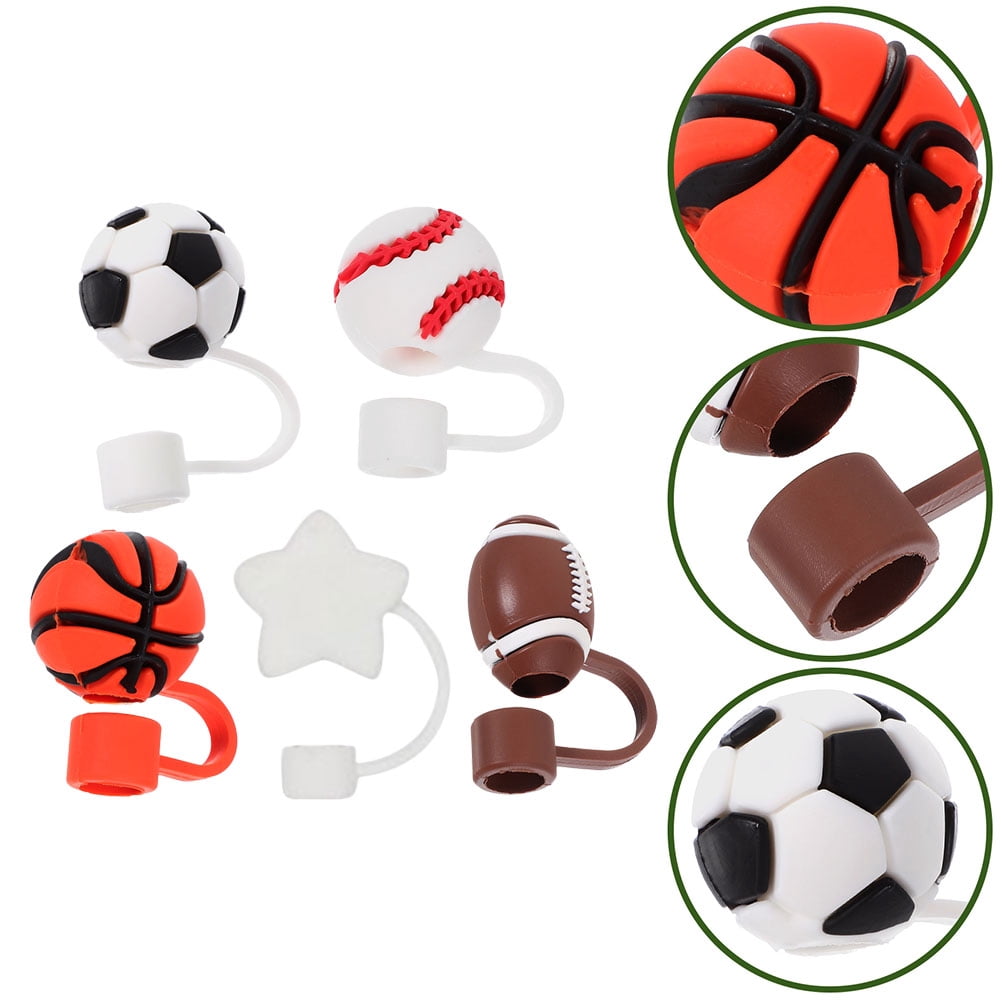 5 Pcs Football Reusable Straws Covers Cap Lids with Caps Cartoon ...