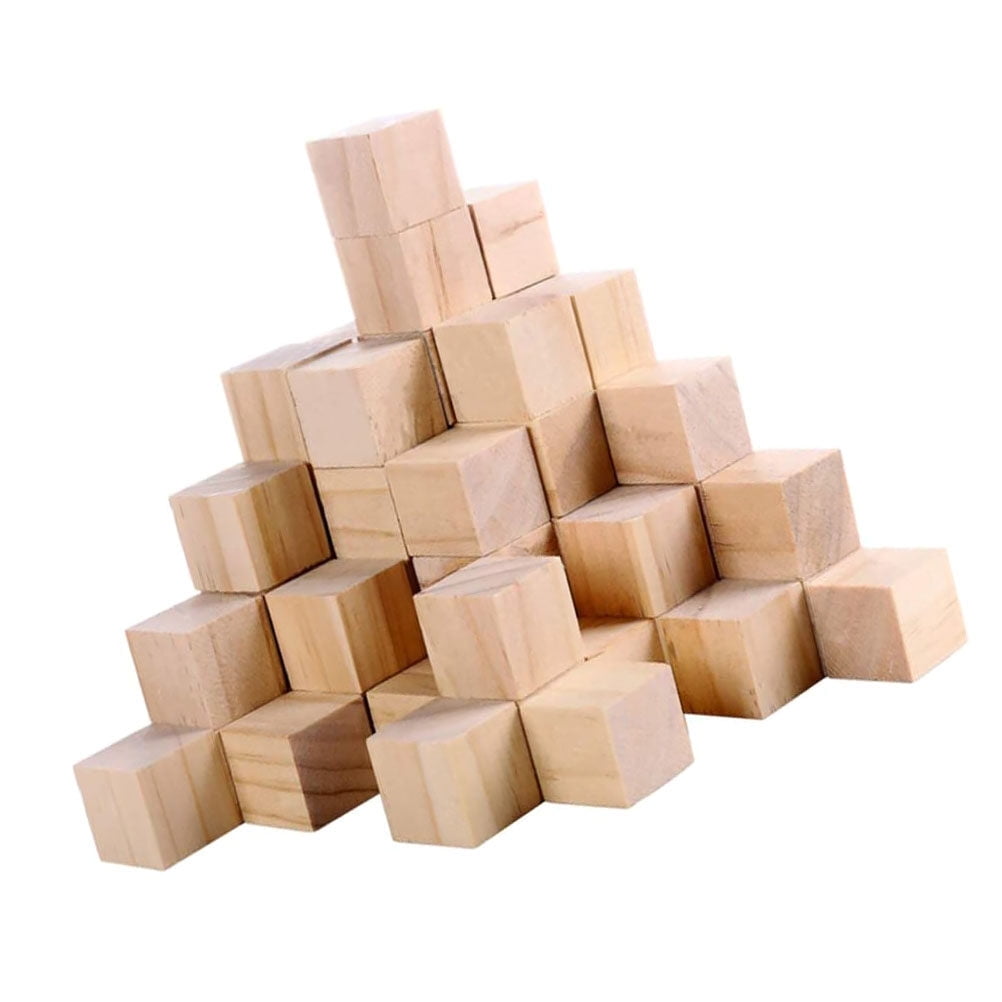 50Pcs Wooden Cubes Unfinished Craft Wood for DIY Projects Educational ...