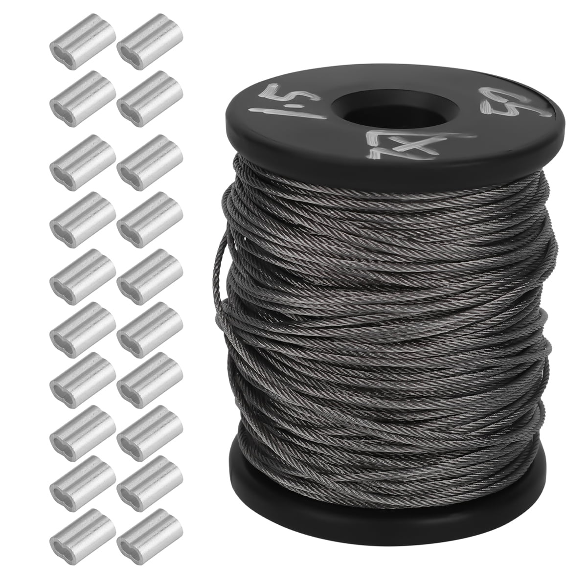 HOMEMAXS 50M 1.5mm Stainless Steel Wire Spool with 20pcs Aluminum ...