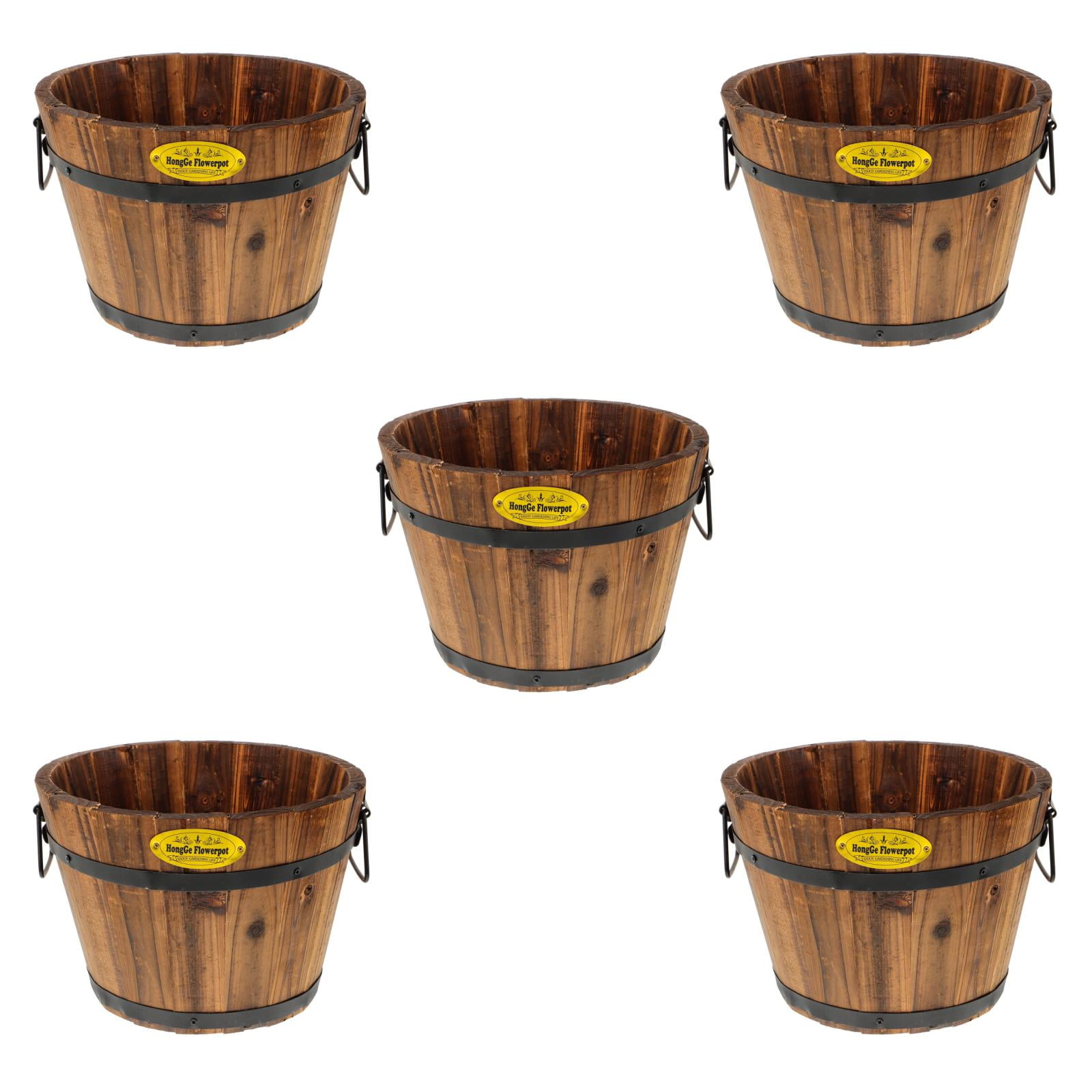 HOMEMAXS 5pcs Rustic Wooden Barrels Barrels Bucket with Handle Flower ...