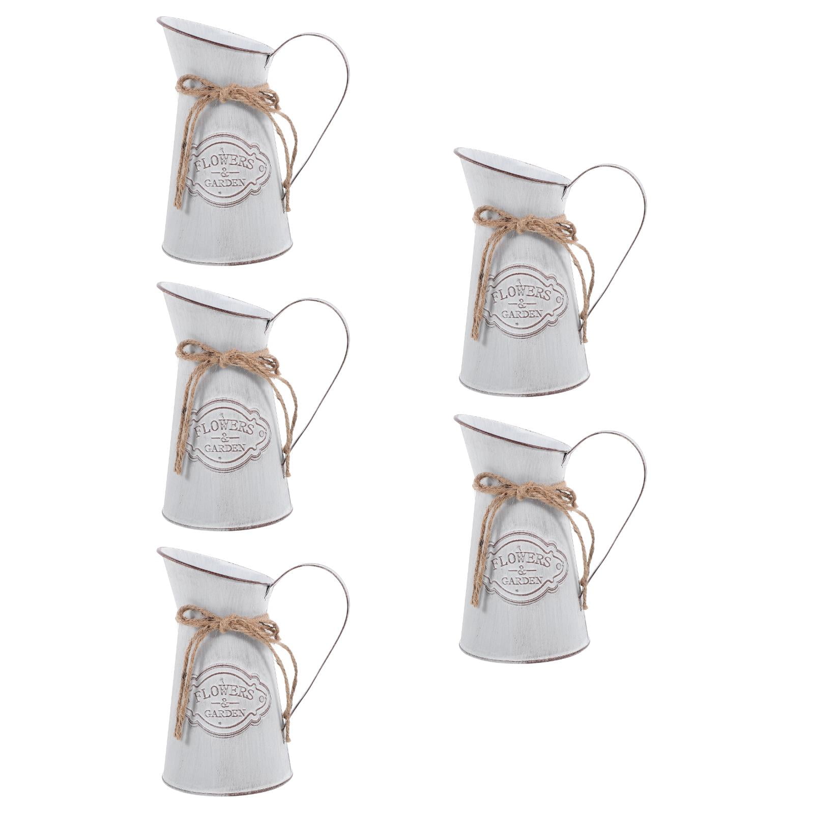 HOMEMAXS 5pcs Vintage French Pitcher Vase - Galvanized Metal Rustic ...