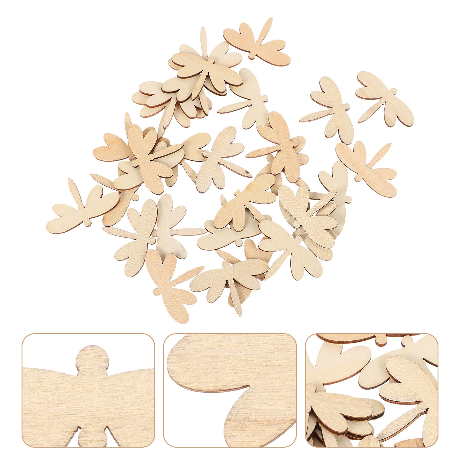 HOMEMAXS 60 Pcs Dragonfly Shape Wood Slices Unfinished Wooden Chips ...