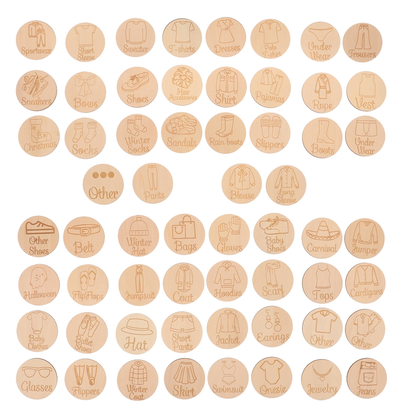 HOMEMAXS 60Pcs Clothing Labels Wooden Classification Labels Storage ...