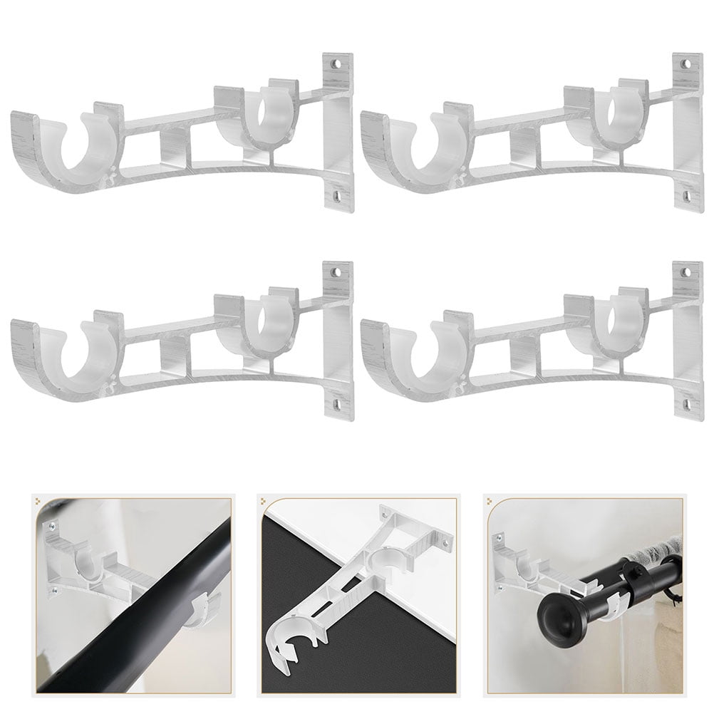 6PCS Double Curtain Rod Bracket Metal Curtain Rod Holders for Wall ...
