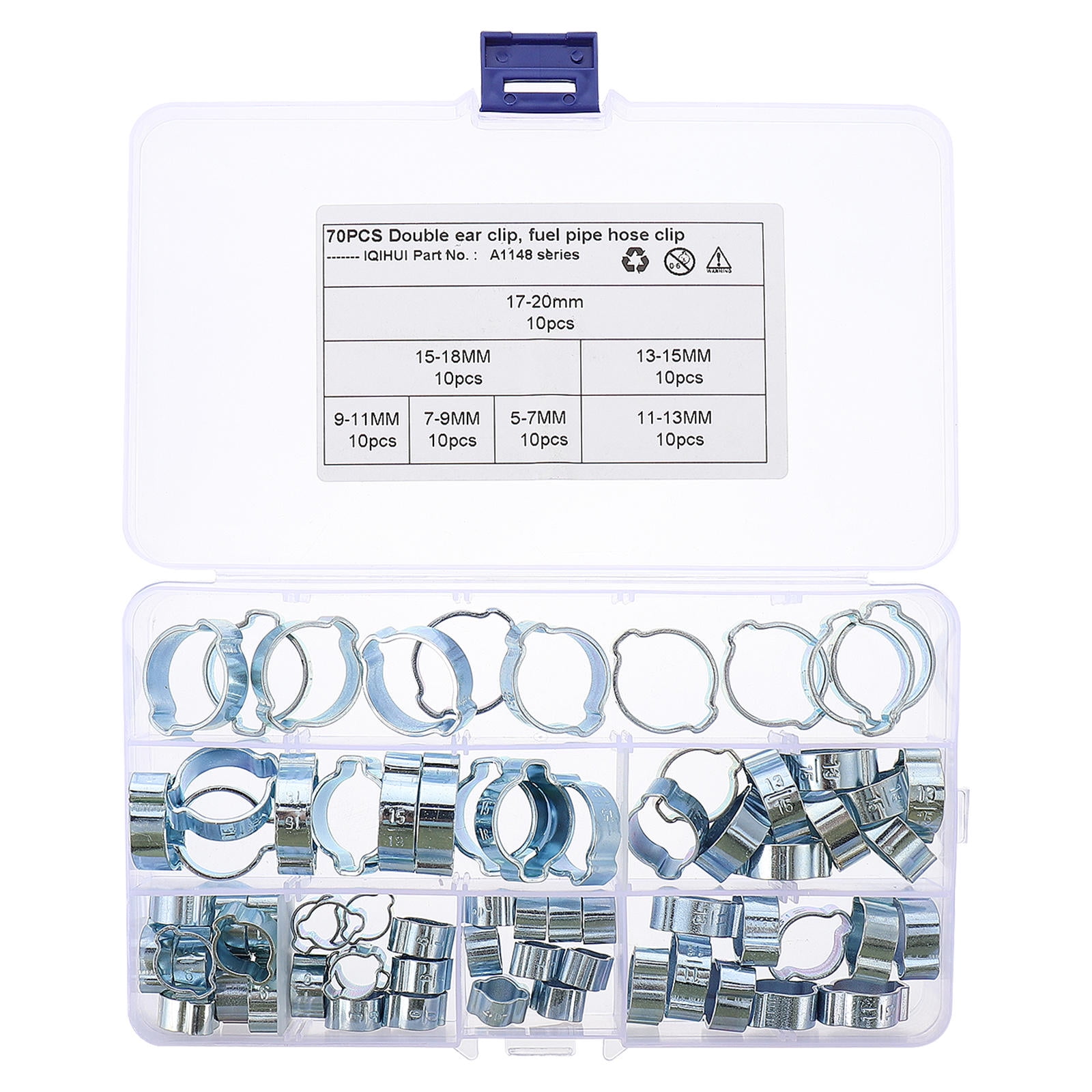 70 Pcs Nozzle Reel Double Ear Clamp Set Smooth Strip Hose Clamps ...