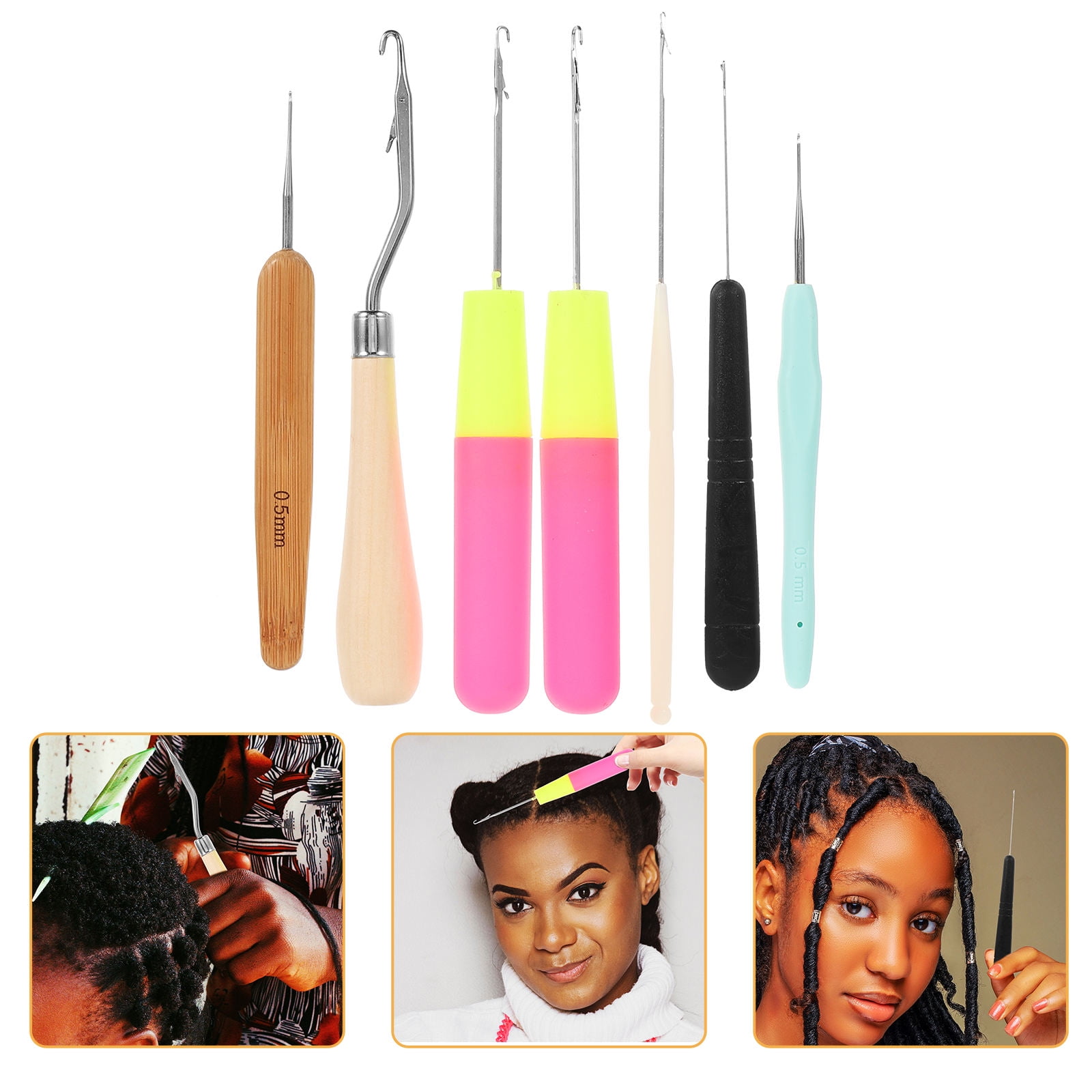 7pcs Assorted Color Dreadlock Crochet Needle Kit for Hair Braiding and ...