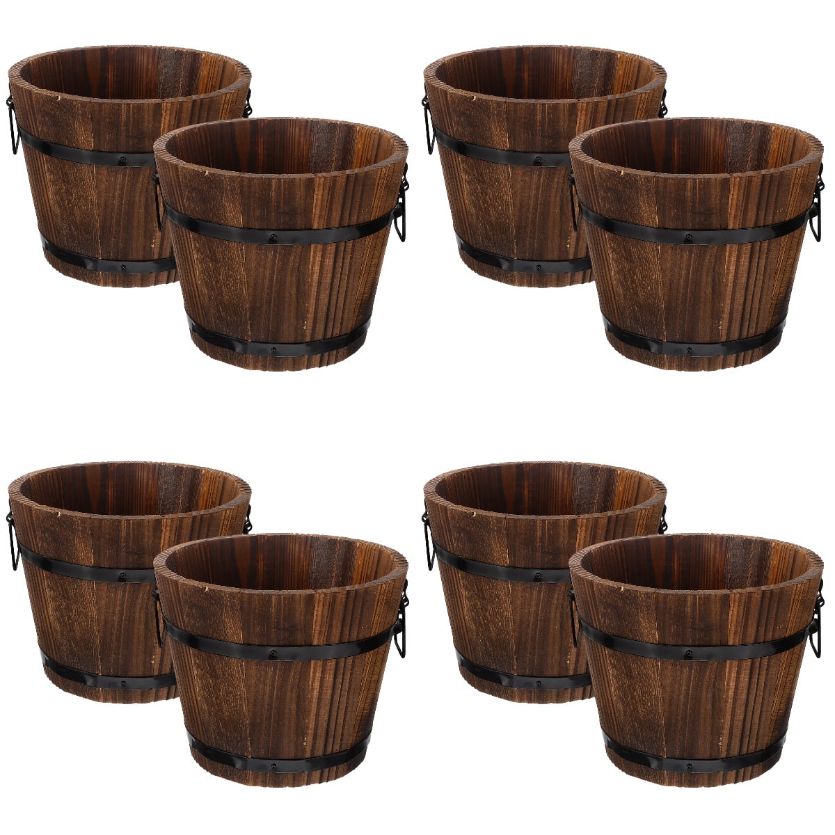 HOMEMAXS 8 Pcs Wooden Barrels Bucket with Handle Rustic Flower Planter ...