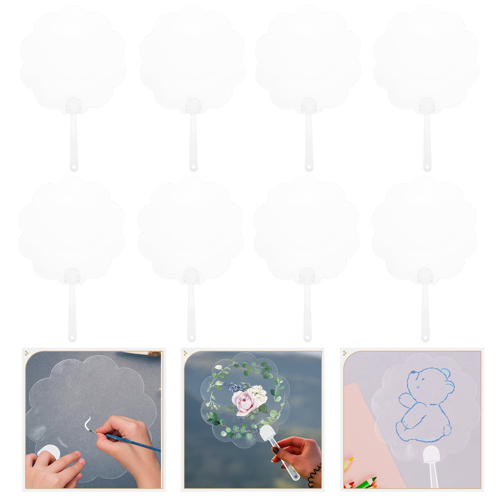 HOMEMAXS 8Pcs Blank Fans DIY Painting Fans Transparent DIY Fans Kids ...