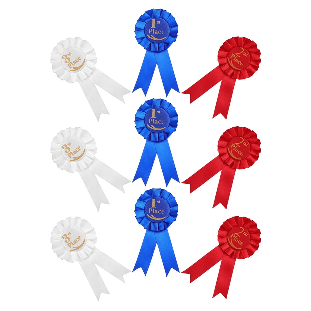 HOMEMAXS 9pcs Award Ribbon Rosette Set 1st Satin Badge Medals with Pin ...