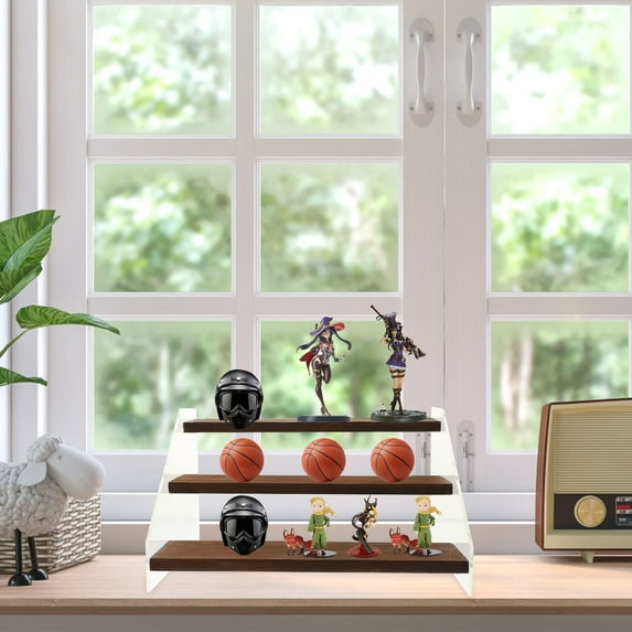 HOMEMAXS Acrylic Wood Display Stand 3 Tier Display Shelf Riser ...
