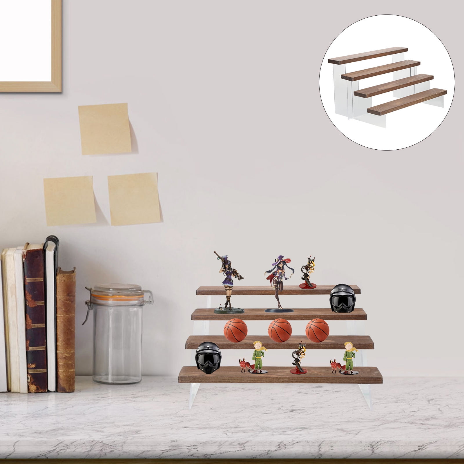 HOMEMAXS Acrylic Wood Display Stand for Brown 4Tier Storage Shelf 9 ...