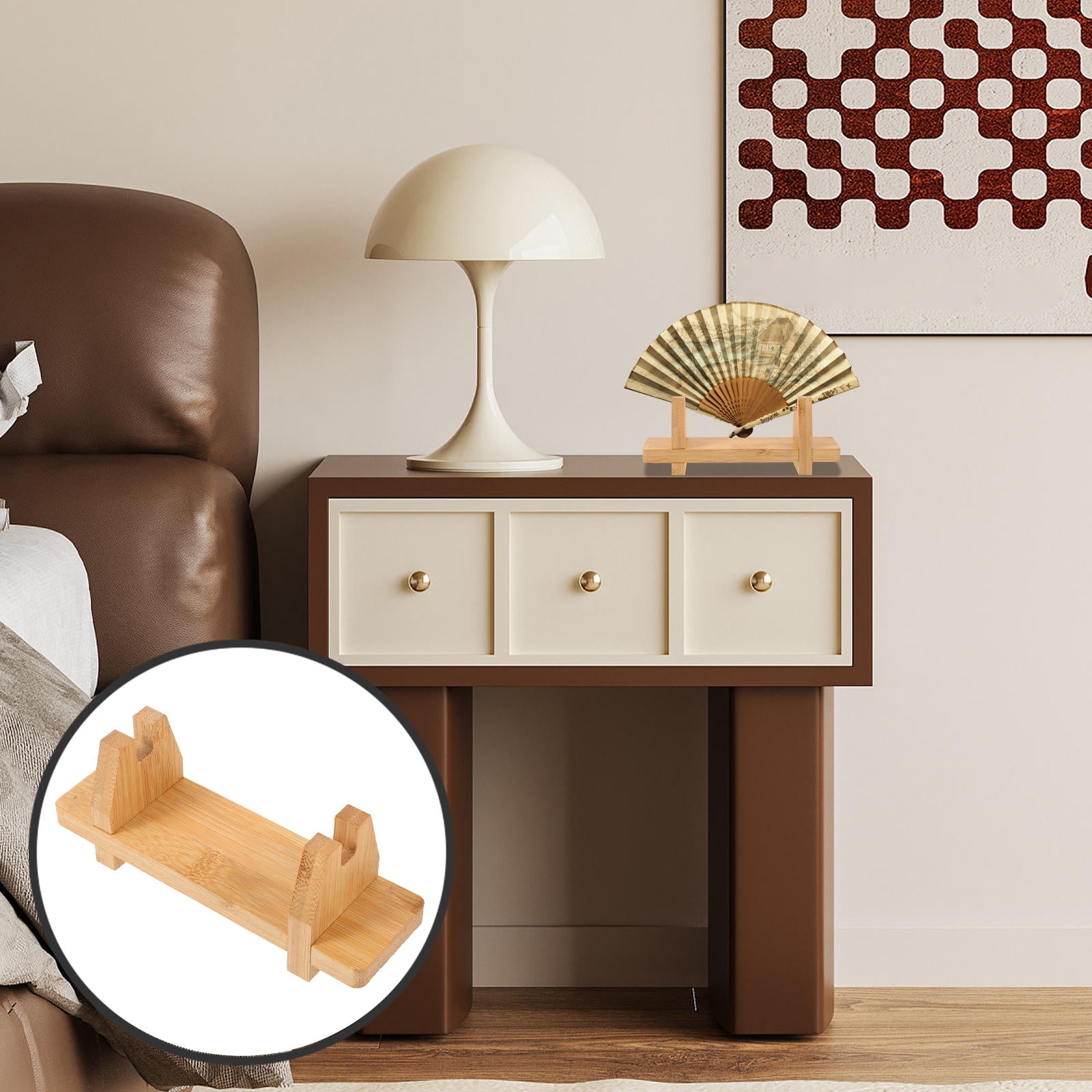 HOMEMAXS Antique Fan Display Stand Tabletop Bamboo Rack Fan Stand ...