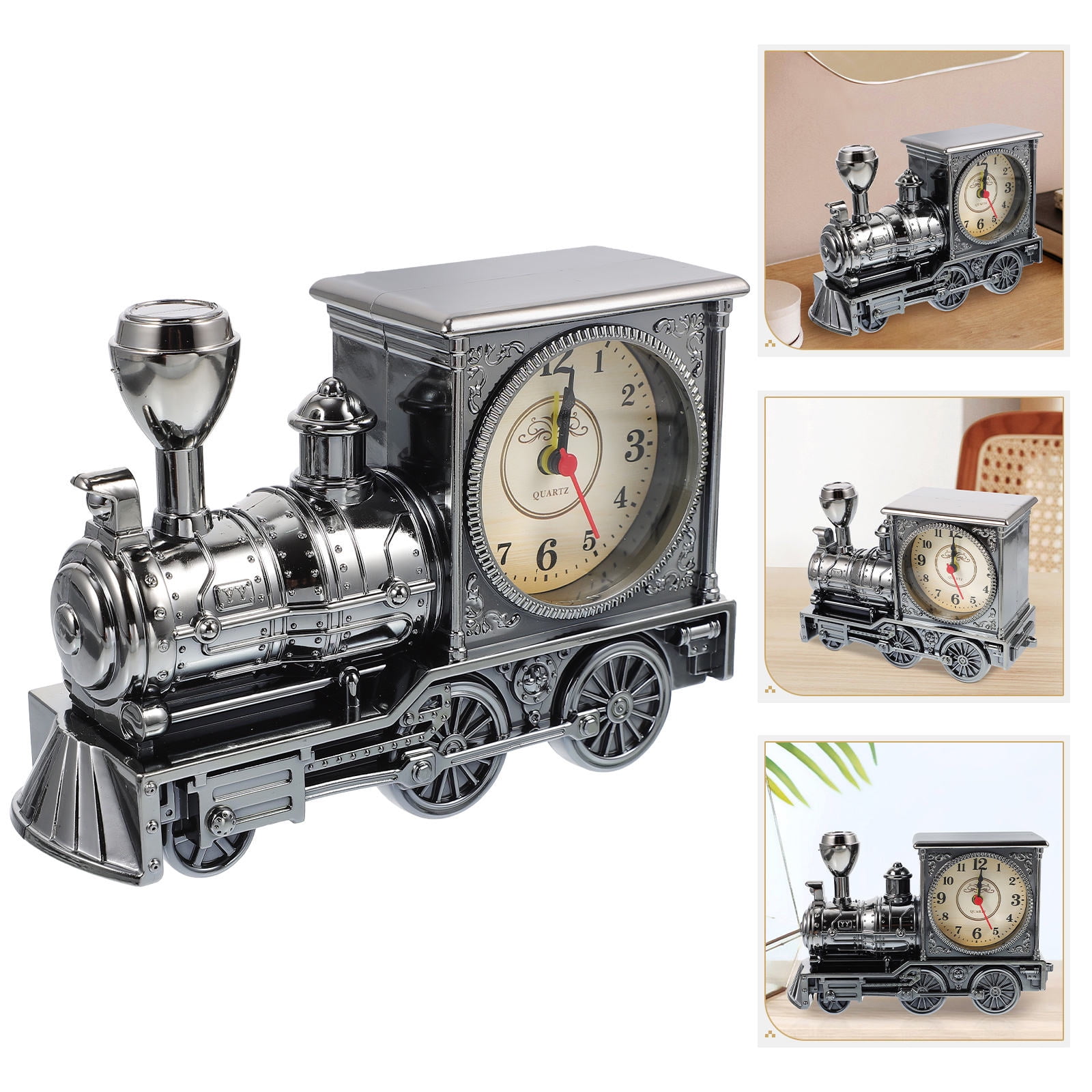 HOMEMAXS Antique Locomotive Alarm Clock with Battery Powered Silver ...