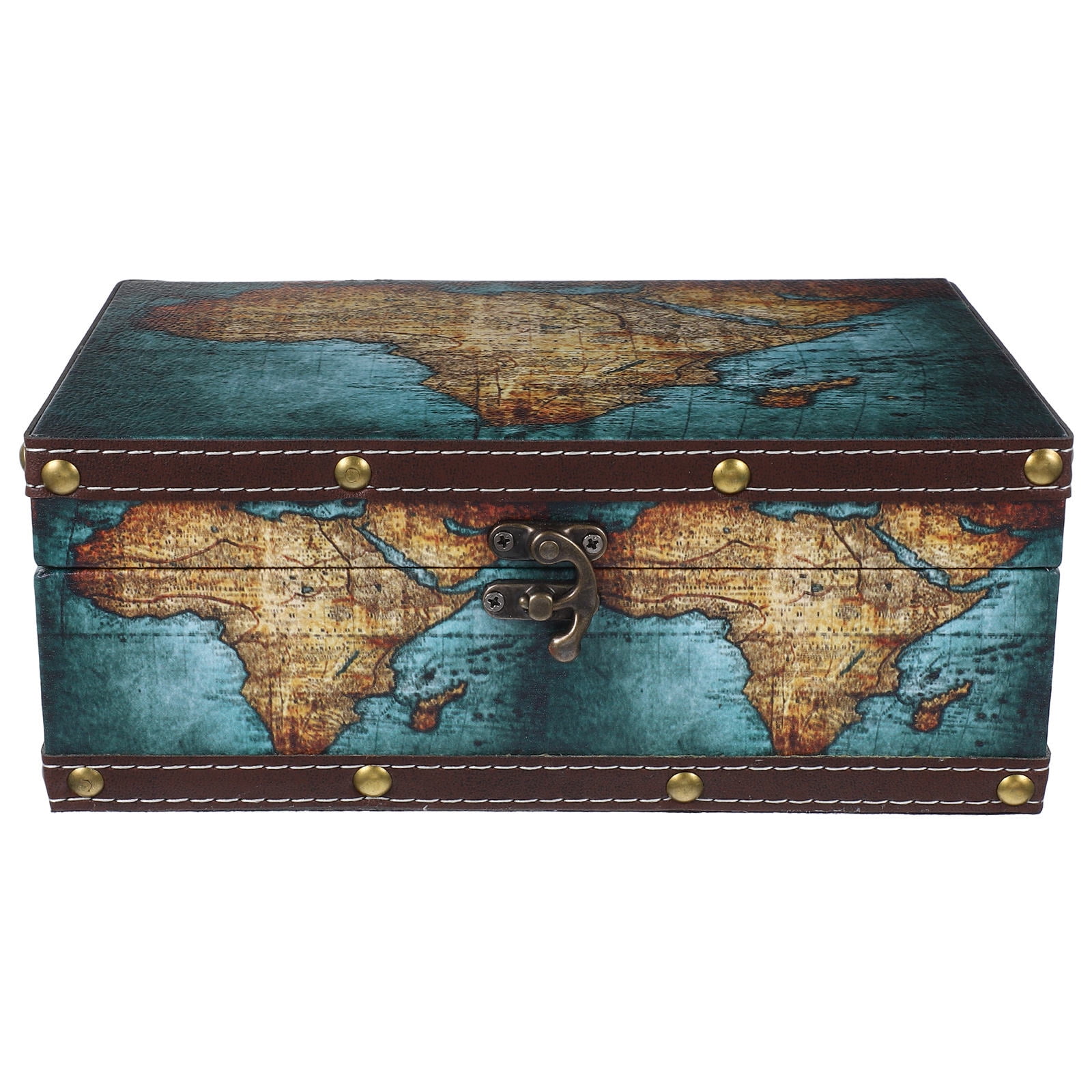 HOMEMAXS Antique Wooden Jewelry Box with World Map Pattern Decorative ...