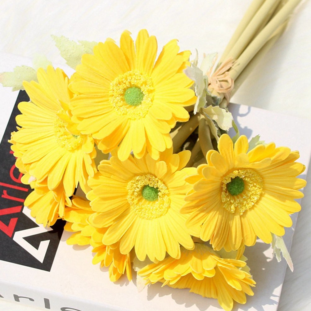 HOMEMAXS Artificial Gerbera Daisy Flowers for Decoration Yellow PU ...