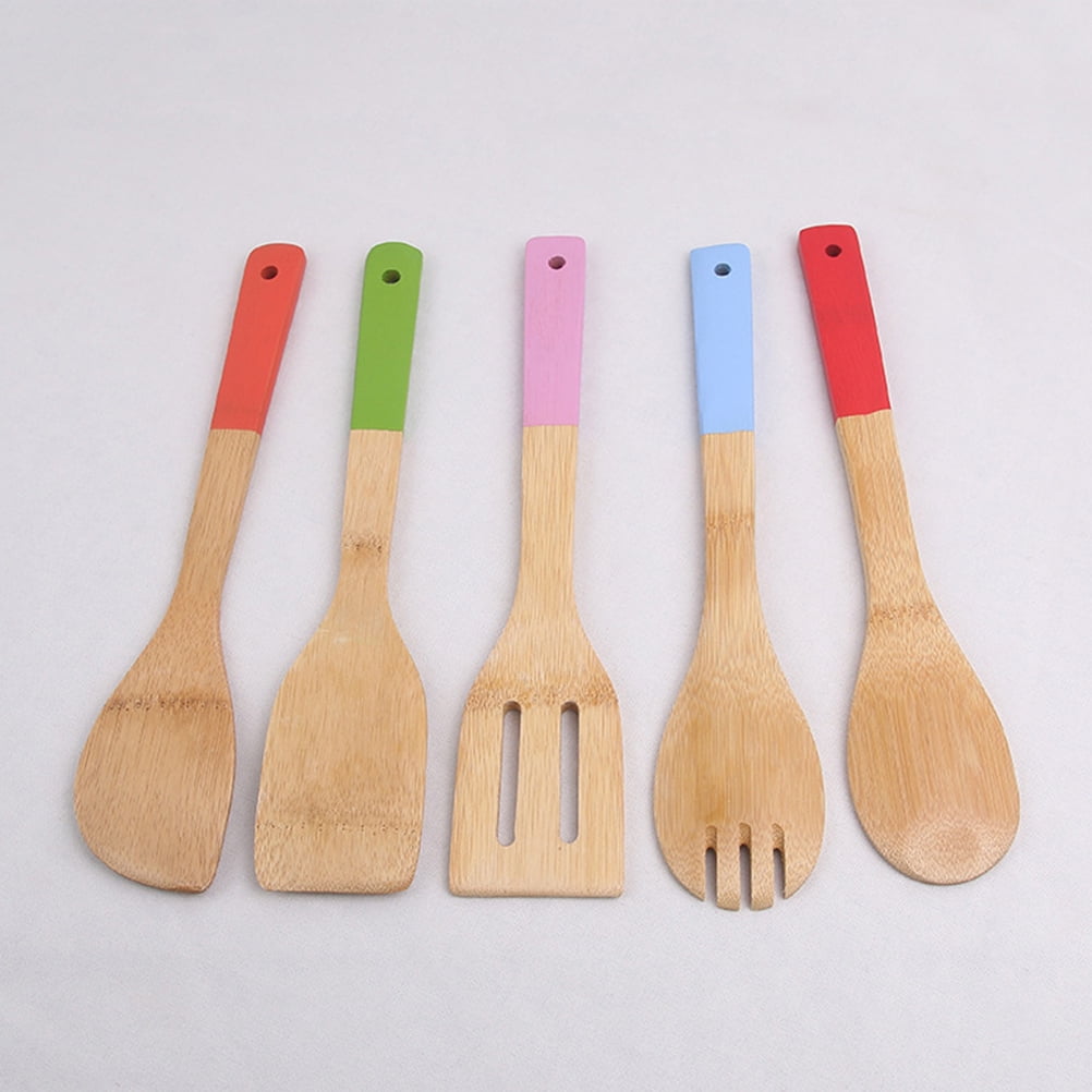 HOMEMAXS Bamboo Spatula Set for Kitchen Use with Ergonomic Grip ...