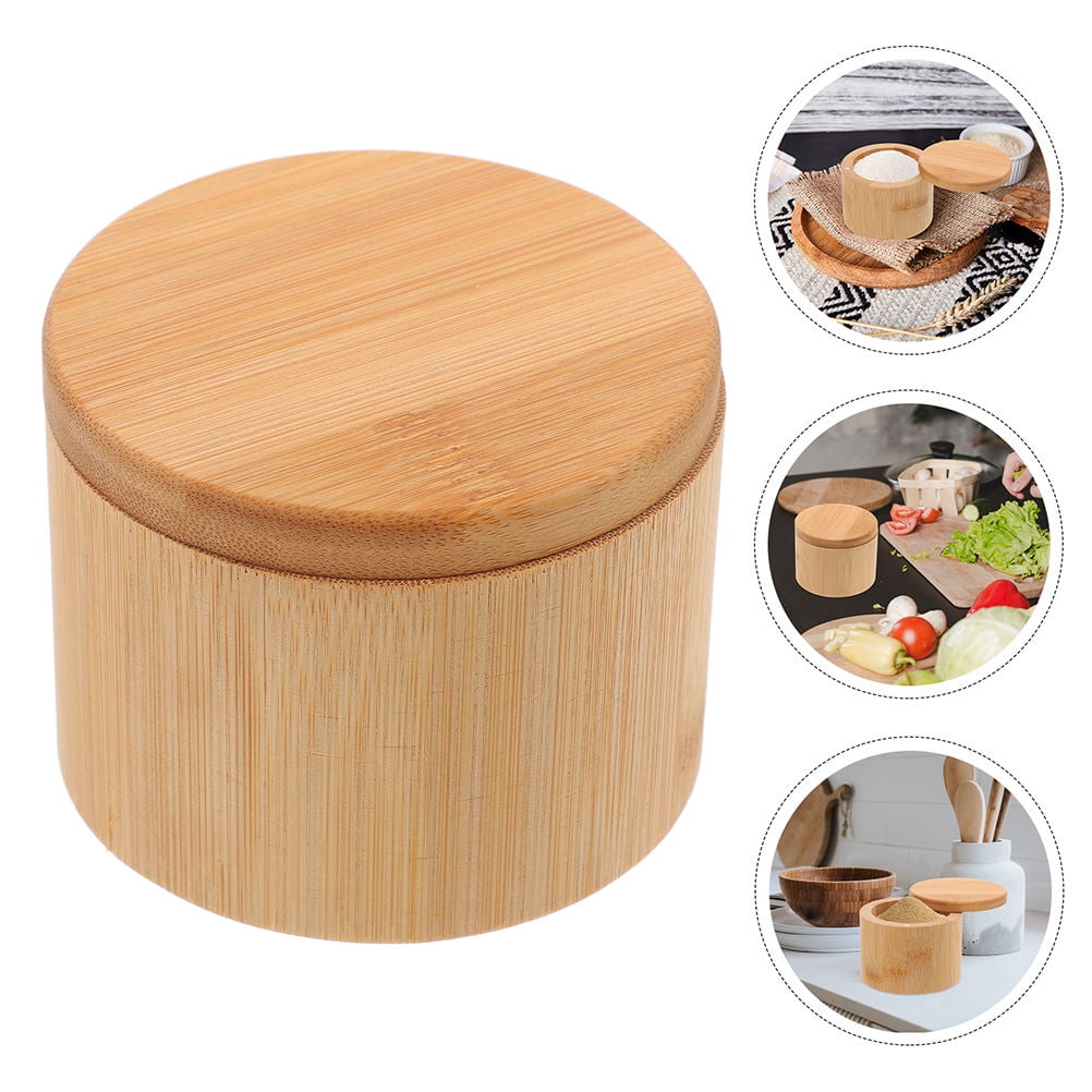 Minkissy Bamboo Spice Box Kitchen Jar Round Food Storage Household ...